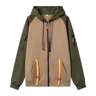 China Men's Two-Tone Utility Fleece Zip Up Hoodie with Soft Brushed Lining and Contrast Strap Details for sale