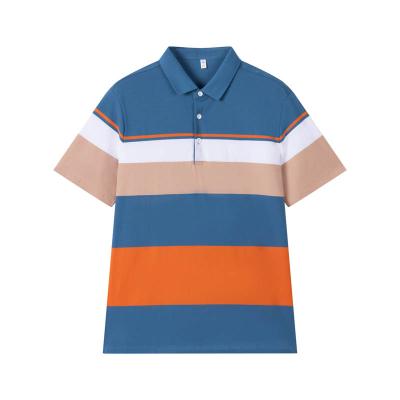 China Men's Color Block Striped Polo Shirt - Breathable Cotton Pique with Embroidered Logo for sale