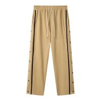 China Men's 260g Polyester French Terry Track Pants with Full Side Button Placket and Contrast Black Stripe for sale