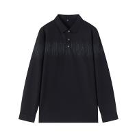 China Men's Textured Long-Sleeve Polo Shirt with Gradient Stripe Print and Wrinkle-Resistant Fabric for sale