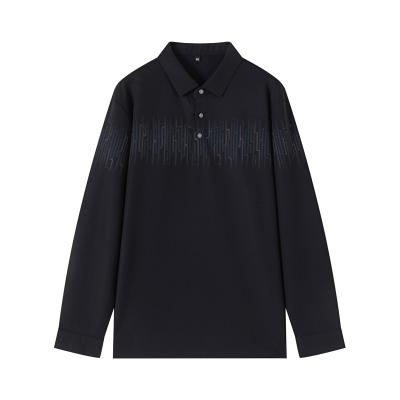 China Men's Textured Long-Sleeve Polo Shirt with Gradient Stripe Print and Wrinkle-Resistant Fabric for sale