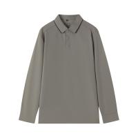 China Men's Long-Sleeve Polo Shirt with Lightweight Stretch Fabric and Contrast Collar Trim for Wrinkle-Resistant Business Wear for sale