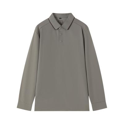 China Men's Long-Sleeve Polo Shirt with Lightweight Stretch Fabric and Contrast Collar Trim for Wrinkle-Resistant Business Wear for sale