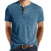 China Men's Short Sleeve Henley T-Shirt with Chest Pocket, Casual Slim Fit Cotton Blend Henley Shirts for Daily Wear for sale