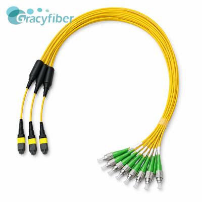 China 12F MTP APC Male to 12 FC APC Fanout Cable Single Mode Low Loss 1m Yellow PVC Ribbonized Harness for sale