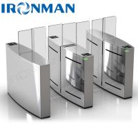 China SUS304 Stainless Steel Sliding Turnstile 1400×335×980mm with 10mm Glass Wings for Access Control for sale