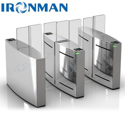 China SUS304 Stainless Steel Sliding Turnstile 1400×335×980mm with 10mm Glass Wings for Access Control for sale