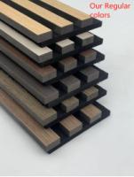 China 600*3000*21mm 3 Sides Coated Slat Wood Absorbing Application Meeting Room Corridors Office for sale