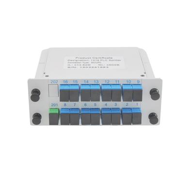 China Cassette Divisor 1x16 Fiber Optic PLC Splitter APC Low Insertion Loss for sale