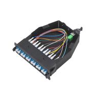 China OM3 MPO Patch Cord MTP LC 12 Fibers LGX Box Duplex Standard Connector for sale