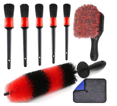 China Red Color Car Detailing Brushes Kit For Washing Wheels 8 Pcs for sale