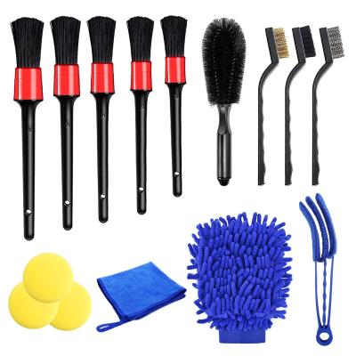China 15 Pieces Car Cleaning Brushes Microfibre Cloths For Tyres And Car Windows for sale