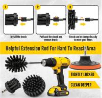 China Extended Long Attachment Drill Scrubber Brush 6 Pack Black for sale