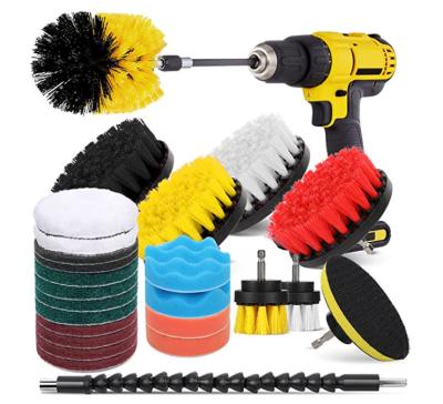 China 26 Piece Power Drill Brush Set for Cleaning Power Scrubber Brush Pad Sponge Kit with Extend Attachment for sale