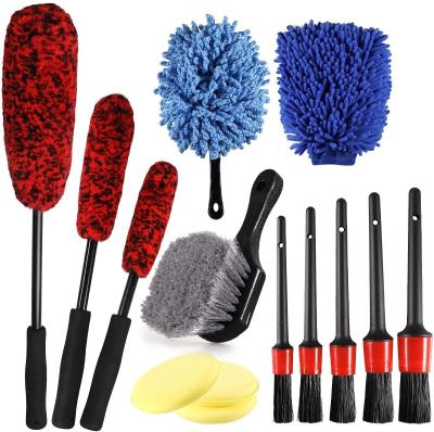 China Synthetic Car Cleaning Brush Kit 14PCS OEM Wheel Tire Brush Cleaning Set for sale