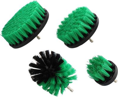 China Nylon Scrubber Drill Attachment Cleaning Brush 4pc Set Green Medium Bristle Stiffness - for 1/4in Power Drill for sale