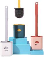 China 14.96in Flat Rubber Silicone Flex Toilet Brush With Holder Long Handle TPR for sale