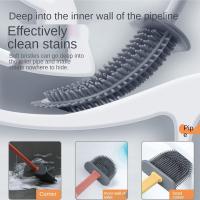 China 14.96in Flat Rubber Silicone Flex Toilet Brush With Holder Long Handle TPR for sale