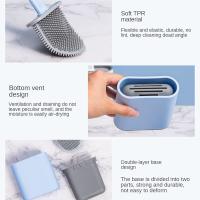 China 14.96in Flat Rubber Silicone Flex Toilet Brush With Holder Long Handle TPR for sale