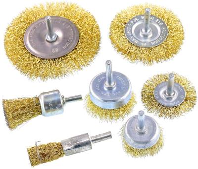 China 14 Ounces Brass Wire Wheel Brush Set 7pcs Cup Brush Coarse Grit for sale
