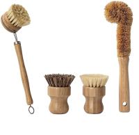 China 9in Natural Bubble Up Dish Brush Set Kitchen Bamboo Scrubber ODM for sale