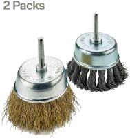 China 8.5cm Wire Wheel Brush Set 2pcs Knotting Crimping Stainless Steel Cup Brush for sale