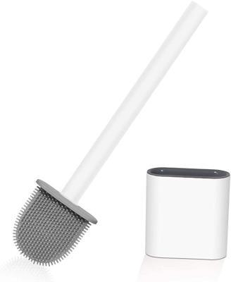 China 100*390 Flexible Silicone Toilet Brush Flat Deep Cleaning 34cm Long for sale
