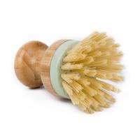 China 3.9in Kitchen Scrub Brush Bamboo Dish Scrubber Brush 2inch Long Bristles 150g With Wood Handle for sale