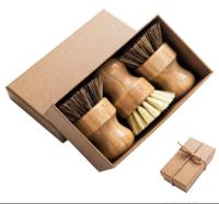 China 3.15in Round Kitchen Scrub Brush Set 3pcs Bamboo Pot Brush 8cm Air Dry for sale
