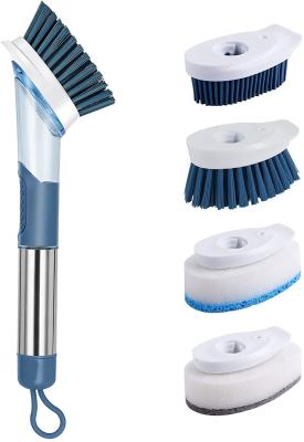China PP Soap Dispensing Dish Brush With 4 Replacement Heads for sale