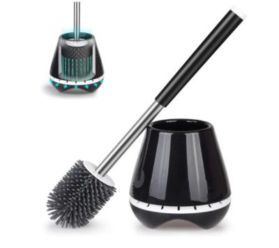 China Black Toilet Brush And Holder Stainless Steel With Soft Silicone Bristle for sale