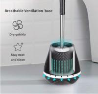 China Black Toilet Brush And Holder Stainless Steel With Soft Silicone Bristle for sale
