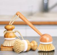 China Natural Bamboo Sisal Dishes Scrub Brush 3 Piece Set for sale