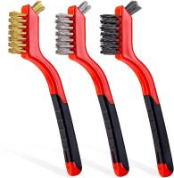 China Curved Handle Grip Wire Brush Set 3Pcs Nylon Brass Stainless Steel Bristles for sale