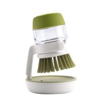 China Soap Dispensing Palm Scrub Brush With Drip Tray Dishes Pots Pans Sink Cleaning for sale