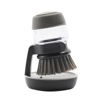 China Soap Dispensing Palm Scrub Brush With Drip Tray Dishes Pots Pans Sink Cleaning for sale