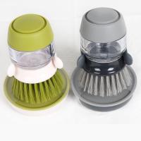 China Soap Dispensing Palm Scrub Brush With Drip Tray Dishes Pots Pans Sink Cleaning for sale