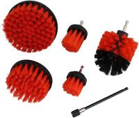 China 1/4in Drive Nylon Scrubber Brush Set 5pc With 1pc Extension Red Stiff Bristle for sale