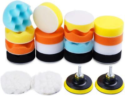 China Sponge Abrasive Buffing Pads For Drill 22PCS Red Blue Green for sale