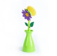 China Colorful Flower Dish Brush Plastic Vase With Sponge Pad Sustainable for sale