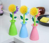 China Colorful Flower Dish Brush Plastic Vase With Sponge Pad Sustainable for sale