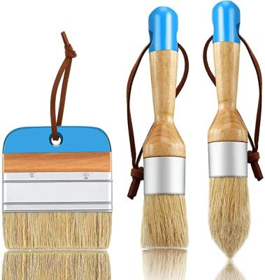 China 3 Pieces Blue Color Chalk And Wax Paint Brushes Bristle Stencil Brushes for sale