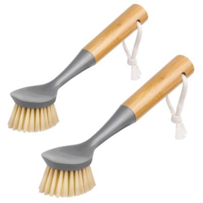 China 3 Inch Bristle Dish Scrub Brush Bamboo Handle For Pans for sale