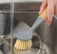 China 3 Inch Bristle Dish Scrub Brush Bamboo Handle For Pans for sale