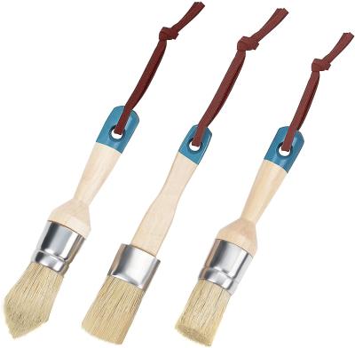 China Pure Bristle Wax Paint Brush 3 PCS Round For Lime Paint Milk Paint for sale