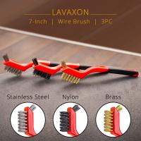 China Wire Brush Set 3Pcs Brass Bristles Curved Handle For Rust Dirt Paint Scrubbing for sale
