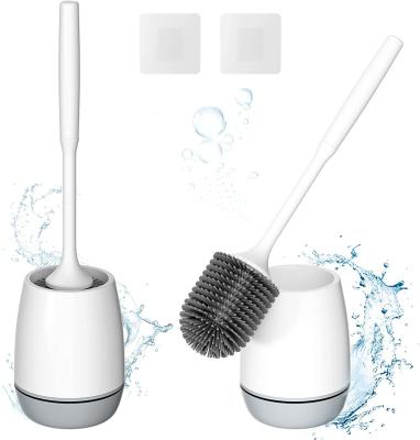 China 2 Pack Silicone Toilet Bowl Brush With Ventilated Drying Holder for sale