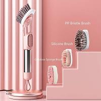 China Stainless Steel Handle Scrubber Brush With 3 Replacement Head for sale