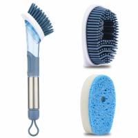 China Stainless Steel Handle Scrubber Brush With 3 Replacement Head for sale