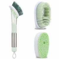 China Stainless Steel Handle Scrubber Brush With 3 Replacement Head for sale